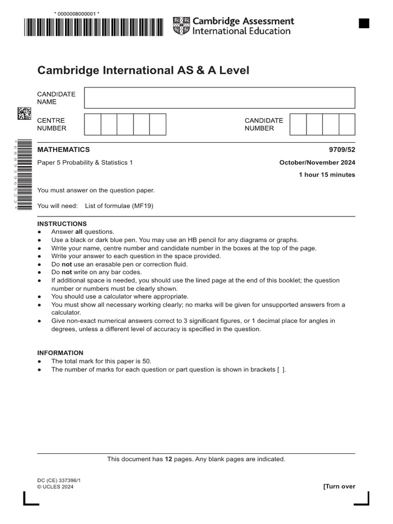 A-Level Math P-5 2020-2024 | PDF | Variance | Mathematics