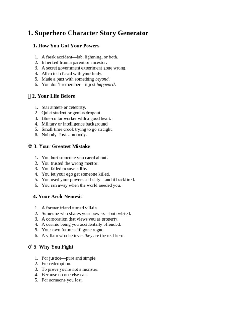 Superhero Character Creation Guide | PDF