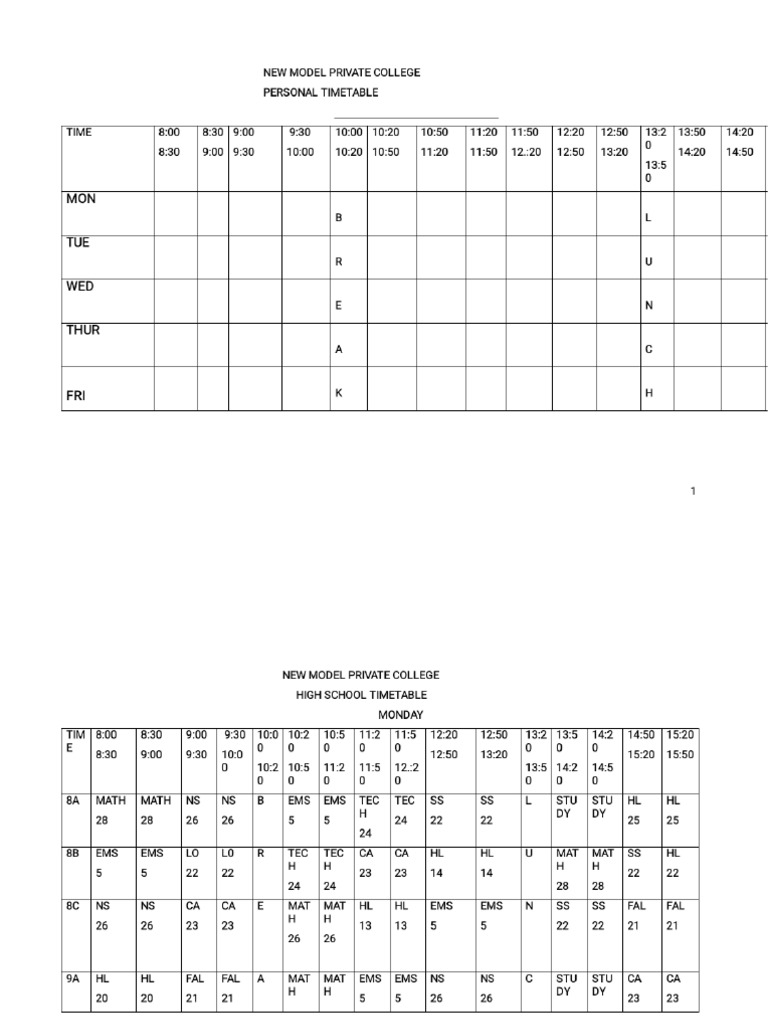 High School Timetable 2025 Edited | PDF