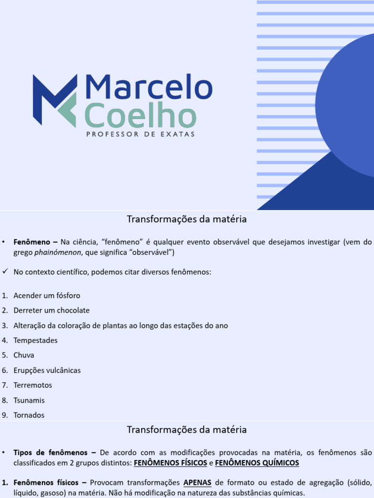 Capítulo 13 - Transformações Da Matéria | PDF | Reações químicas | Química