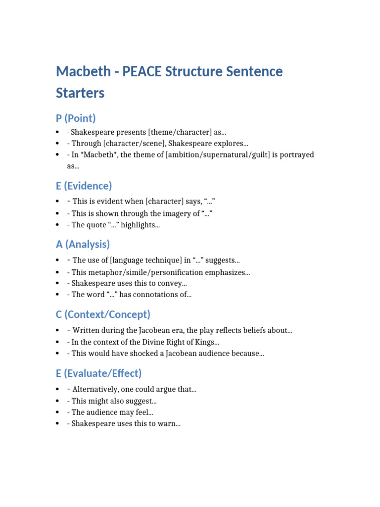 PEACE Structure for Macbeth & A Christmas Carol | PDF
