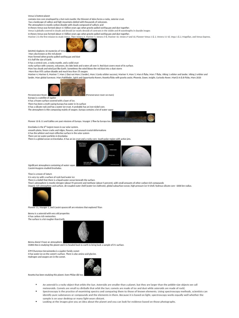 Solar System Cheat Sheet 2022-2023 | PDF | Europa (Moon) | Mars