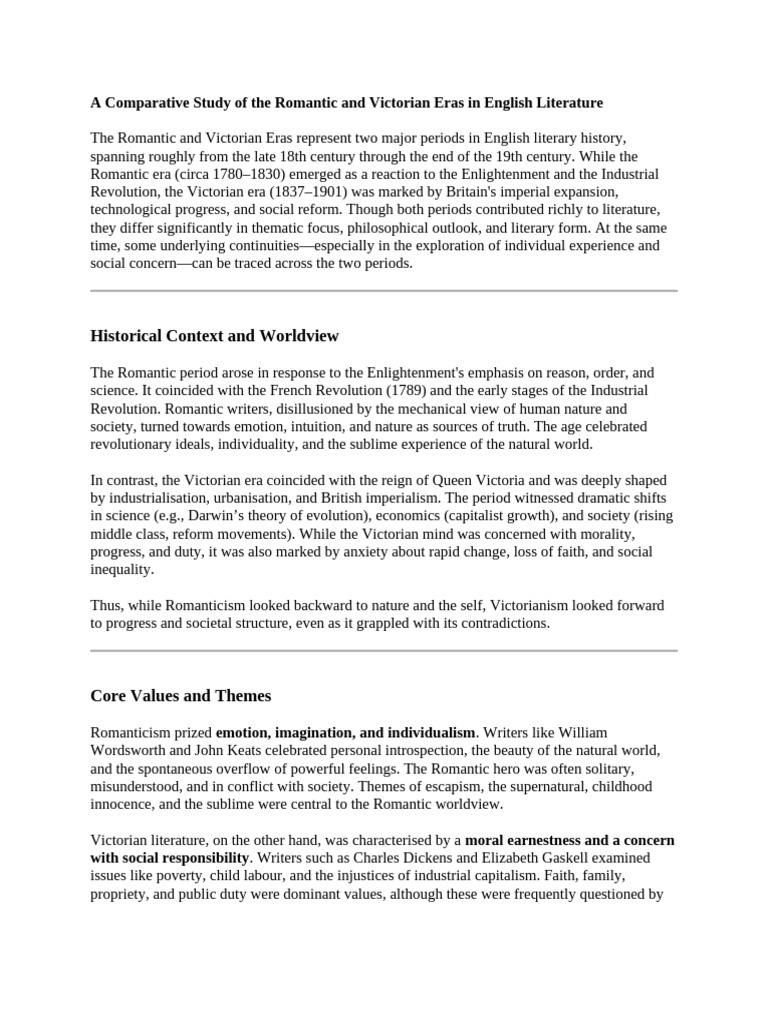 Romantic vs Victorian Literature Analysis | PDF | Romanticism ...