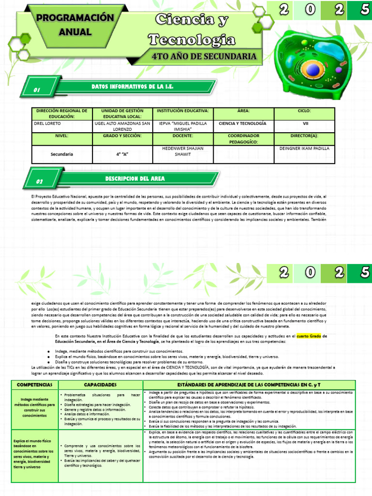 Programación Anual 4º Cyt - 2025 | PDF | Biología Celular) | Evolución