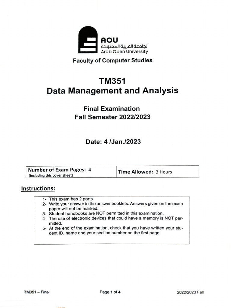 TM351 Final Fall 2023 | PDF