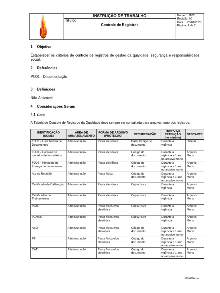 IT02 - Controle de Registros - r0 - 25042023 | PDF | Informática