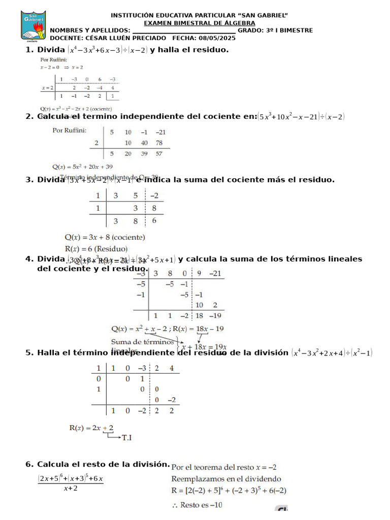 Examen Bimestral - Primer Bimestre - Resuelto | PDF
