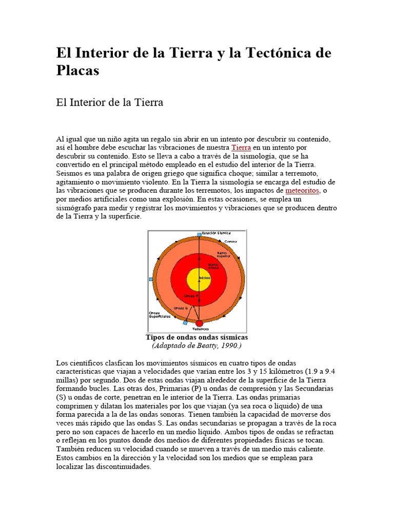El Interior de La Tierra y La Tectónica de Placas | PDF | Placas tectónicas | Corteza (Geología)