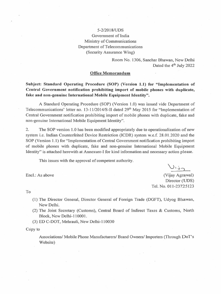 SOP for Importing Mobile Phones in India | PDF | Telecommunications