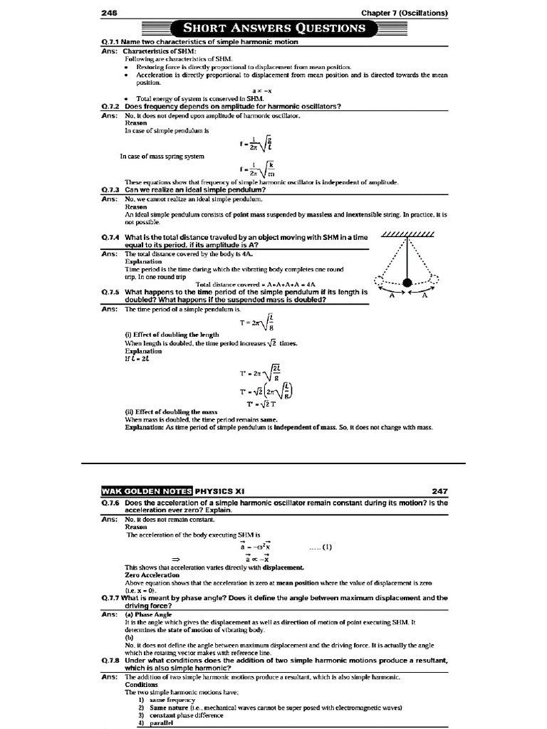 7. chapter 7 oscillations (SQ. + NUMERICALS) | PDF