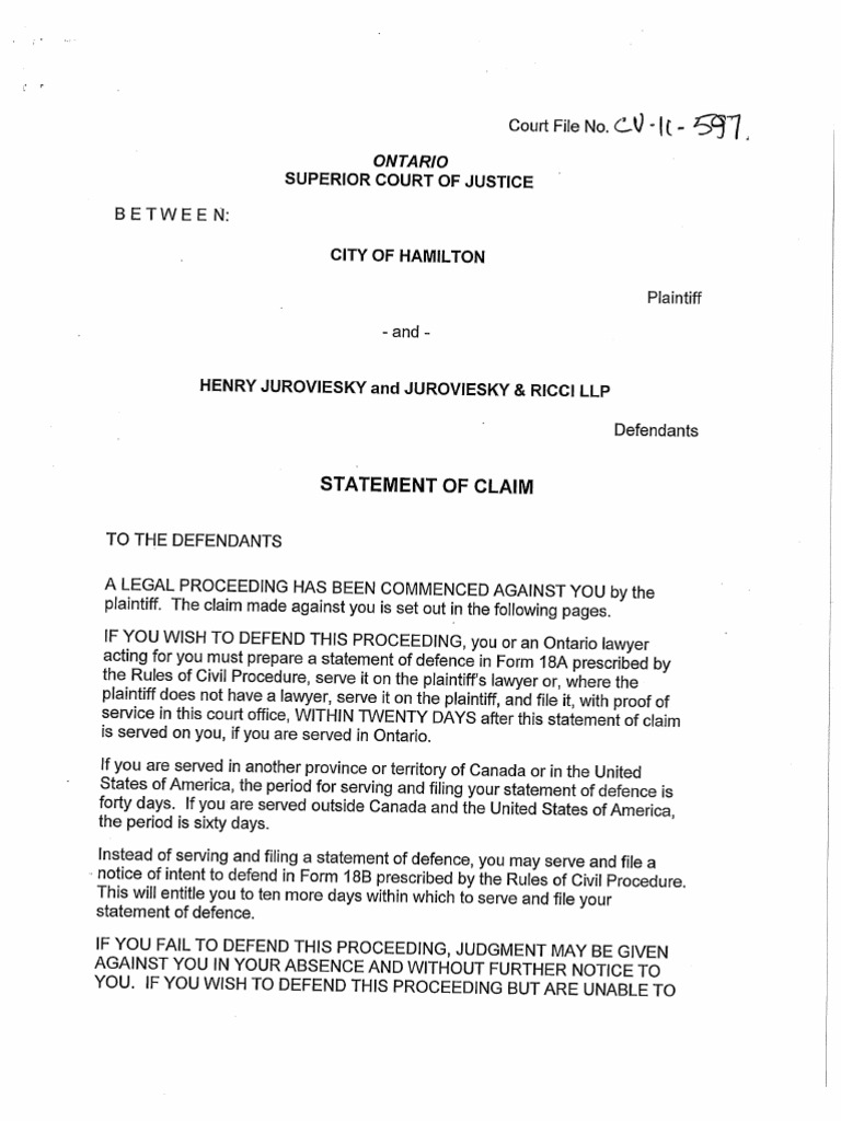 Statement of Claim | PDF | Summary Judgment | Costs In English Law