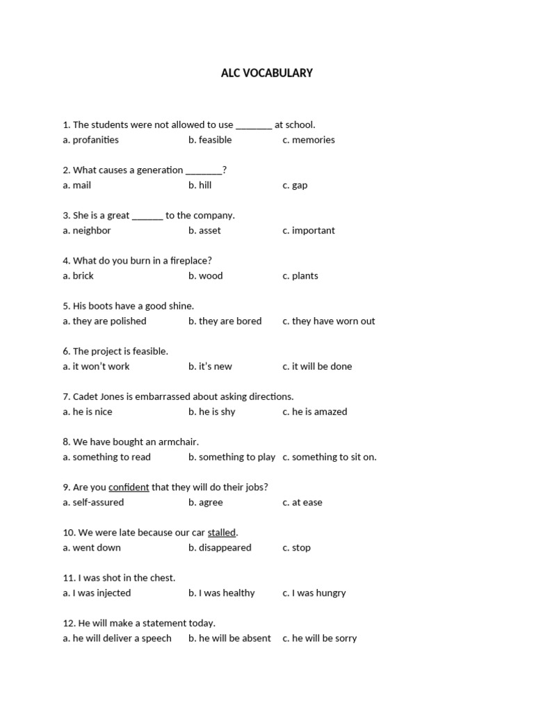 ALC VOCABULARY - Advanced | PDF