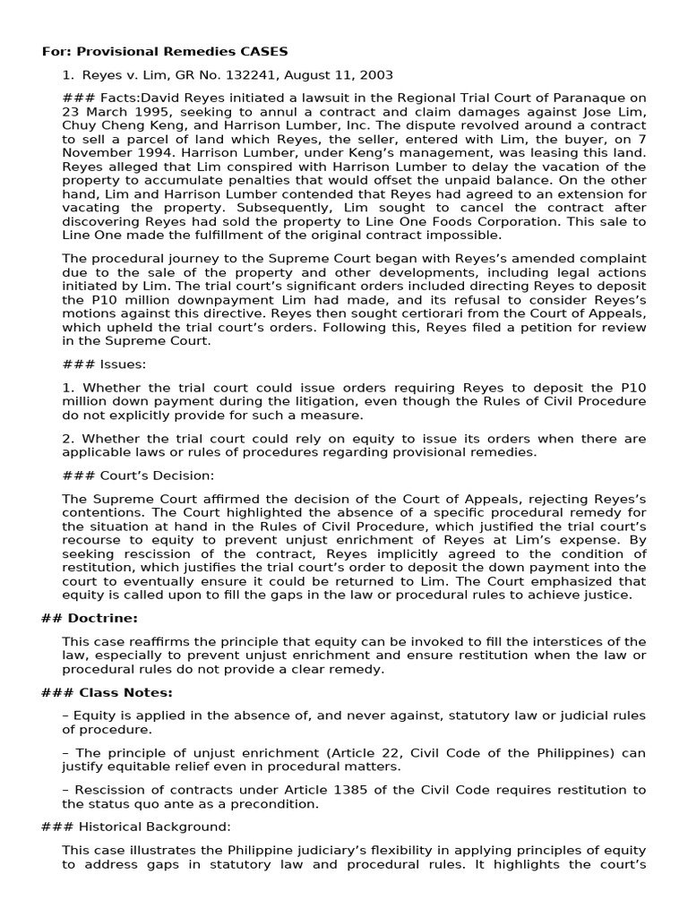Provisional Remedies CASES | PDF | Certiorari | Equity (Law)