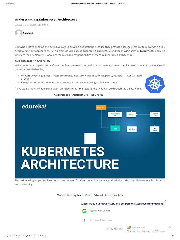 Understanding The Kubernetes Architecture With A Use Case Edureka Pdf Computer Cluster