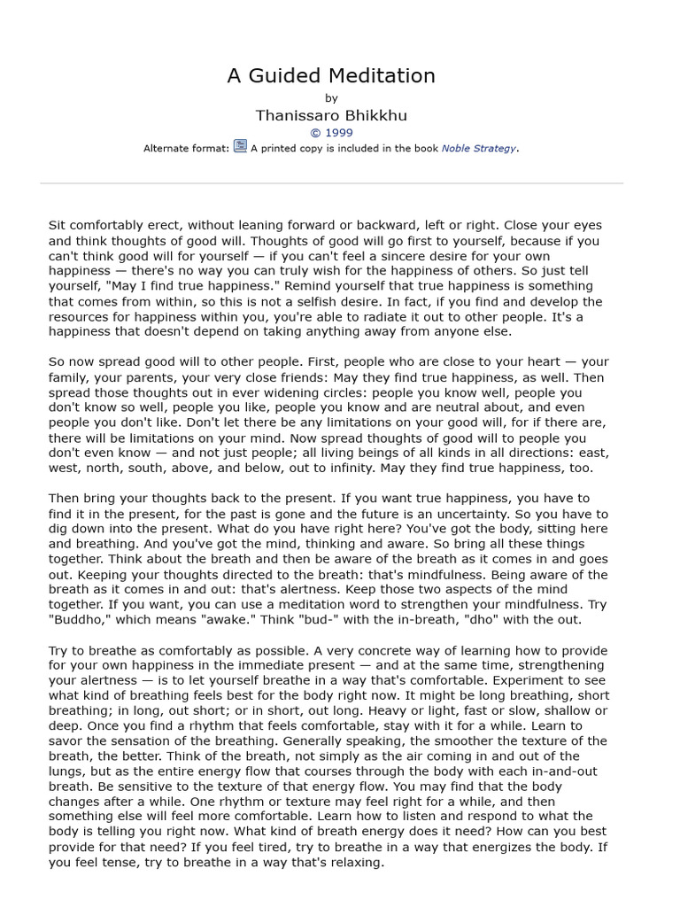 A Guided Meditation (Thanissaro Bhikkhu) | PDF | Meditation | Thought