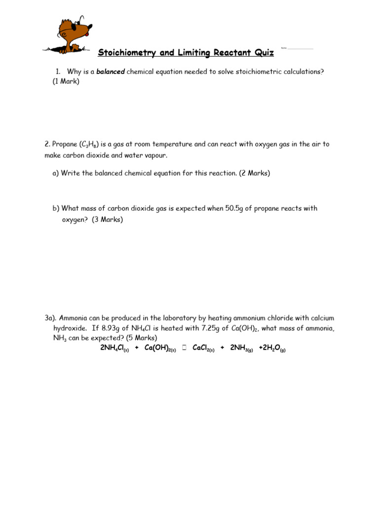 Stoichiometry Quiz: Limiting Reactants | PDF