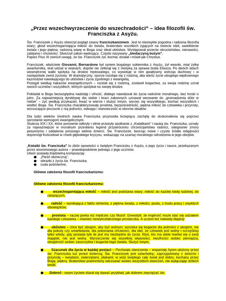 Św. Franciszek Notatka | PDF