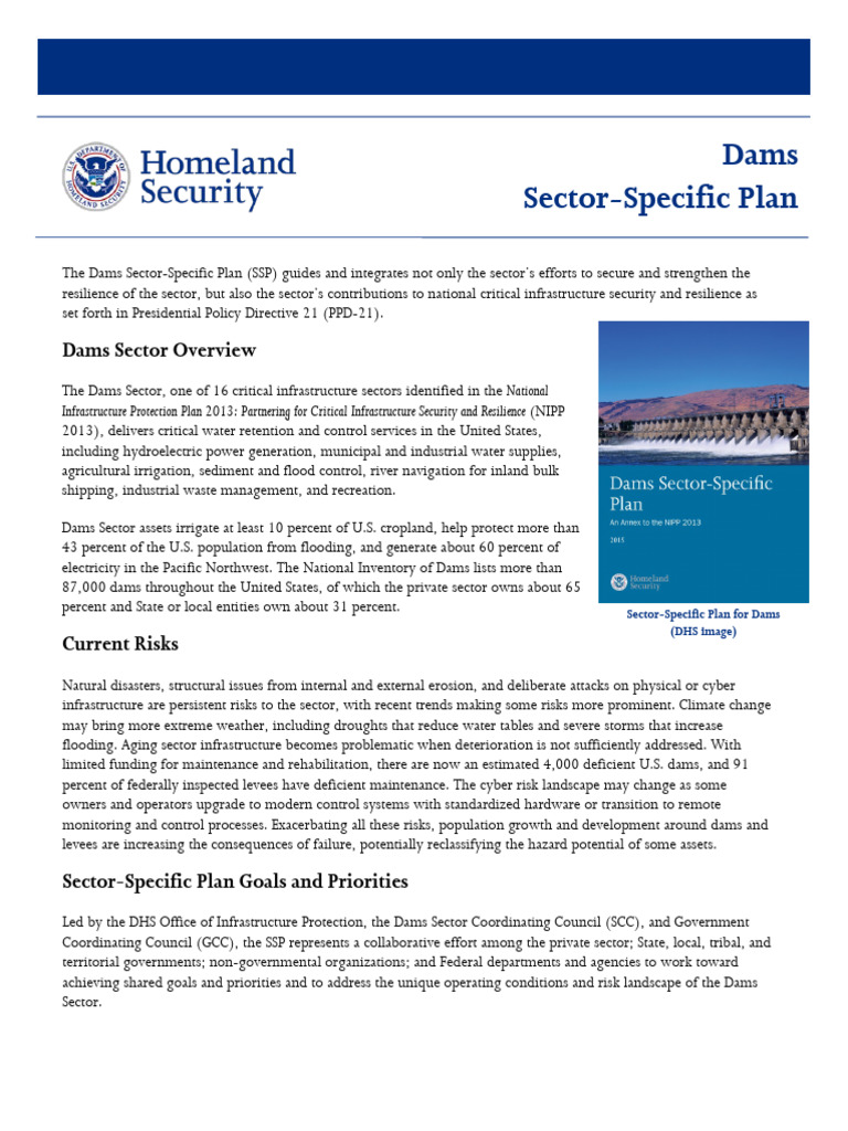 CISA (DHS) Dams Sector-Specific Plan Fact Sheet | PDF | Infrastructure ...