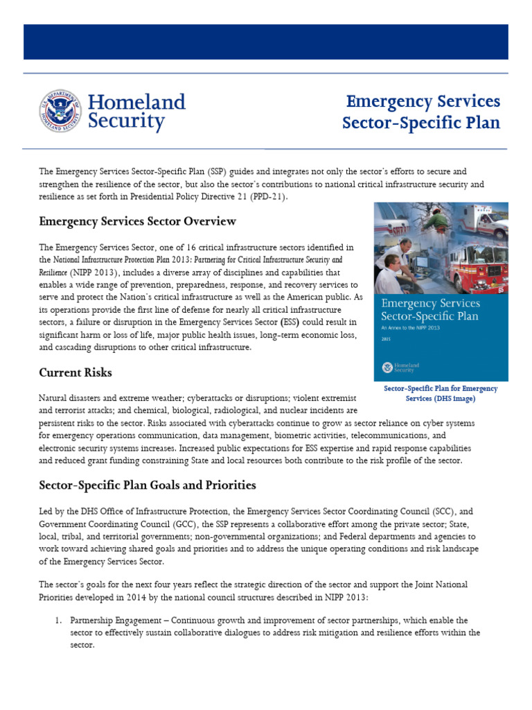 CISA (DHS) Emergency Services Sector-Specific Plan 2015 Fact Sheet ...