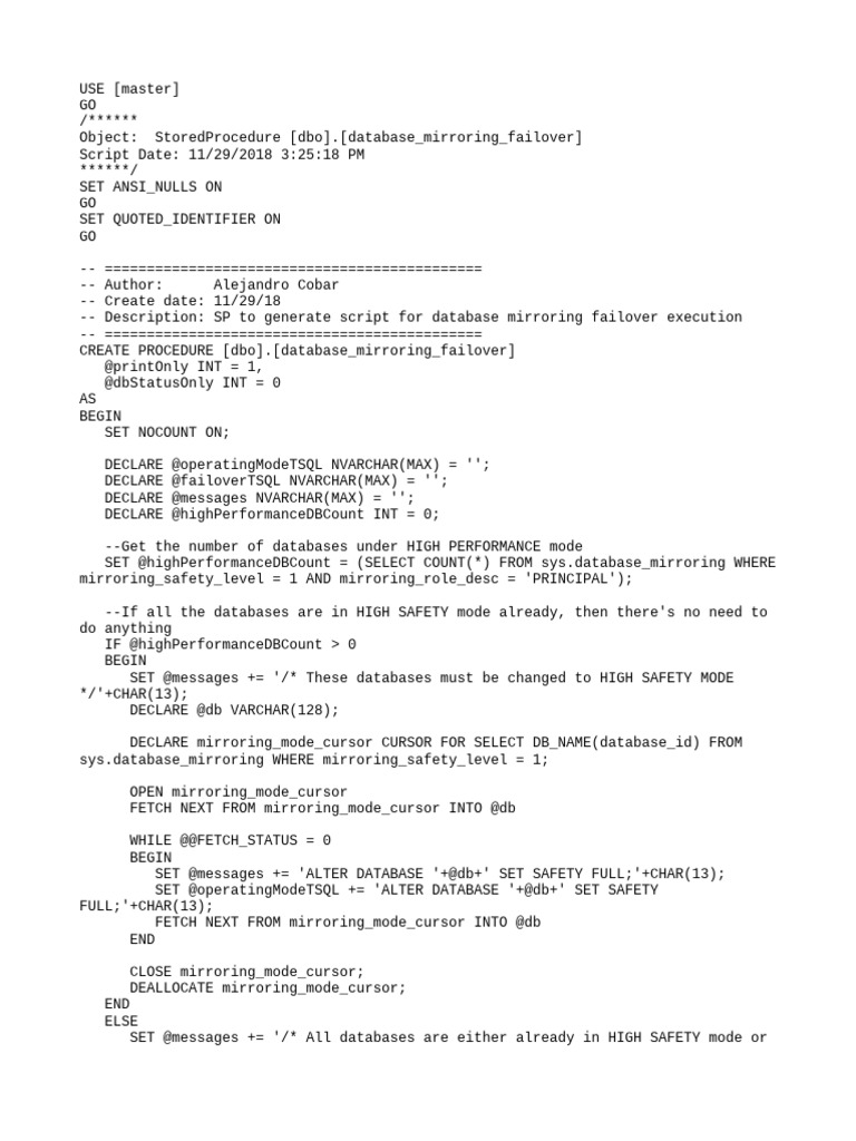 Mirring Stored Procedure | PDF | Computer Programming | Software Engineering