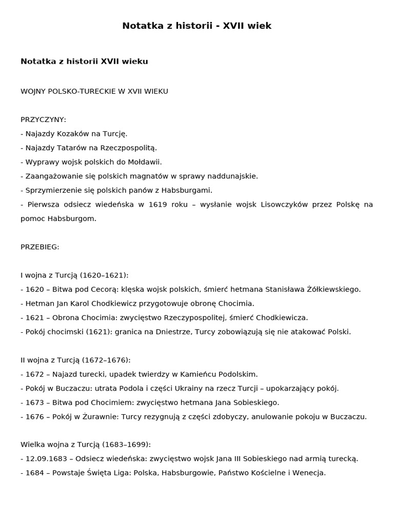 Notatka - Z - Historii - XVII Wiek | PDF