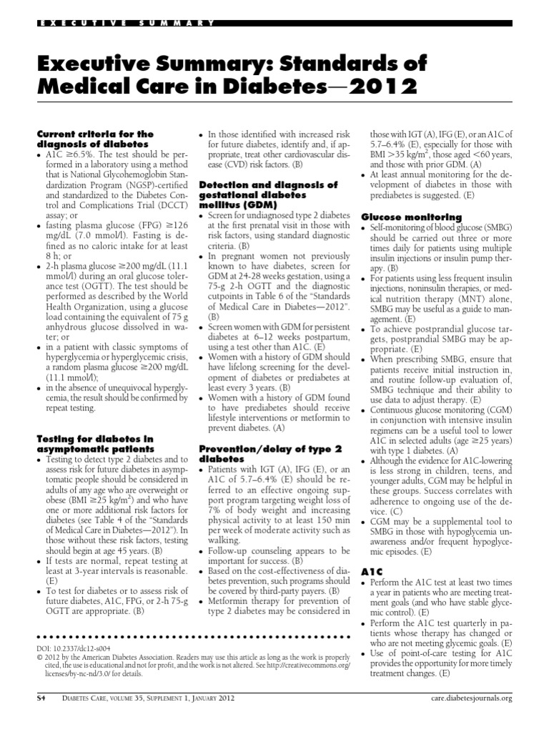 Diabetes Standards of Care - ADA Guidelines | PDF | Hypertension ...