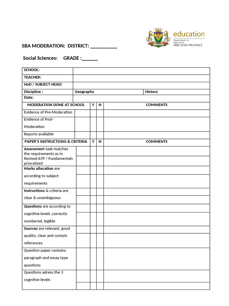 Sa End Year Sba Moderation Tool 2022 | PDF