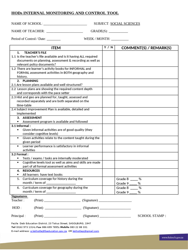 HODs Monitoring Tool for Social Sciences | PDF