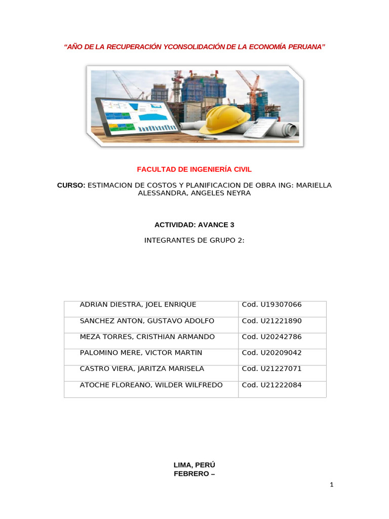 Proyecto Final Estimación de Costos-G2 | PDF | Hormigón | Material compuesto