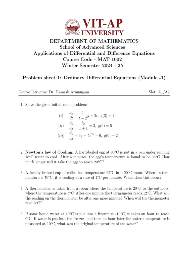 Differential Eqn (Engg Math-2) | PDF | Electrical Network | Inductance
