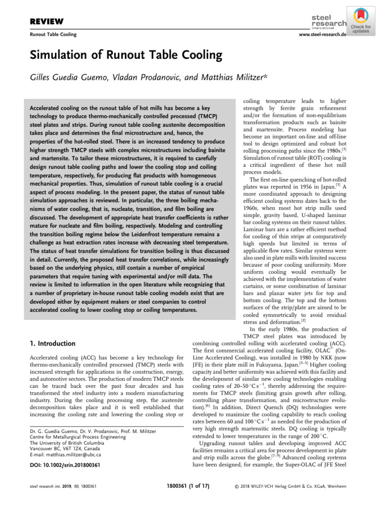 Simulation of Runout Table Cooling | PDF | Heat Transfer | Applied And ...