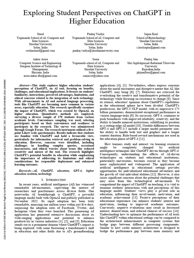 Exploring Student Perspectives On ChatGPT in Higher Education | PDF | Artificial Intelligence ...