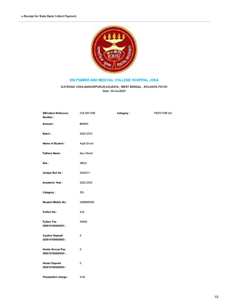 Payment For 2nd Sem College | PDF