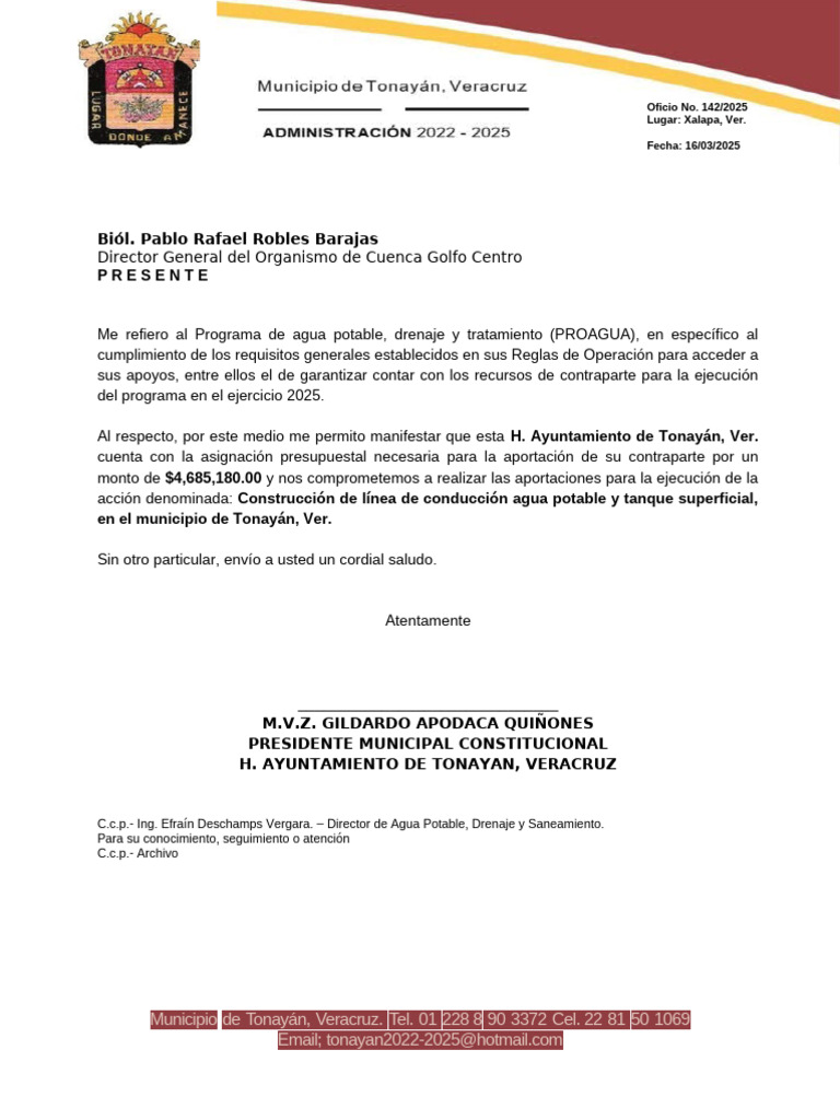 Aportación de Tonayán para PROAGUA 2025 | PDF