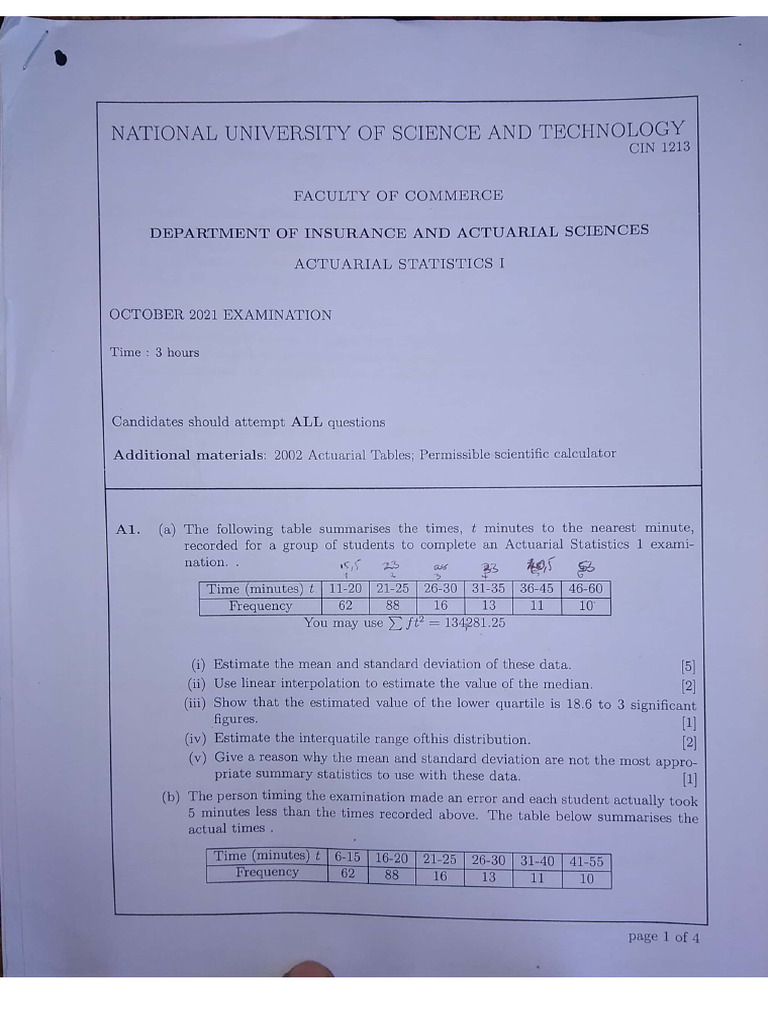Actuarial Statistics 1 - 2021 | PDF