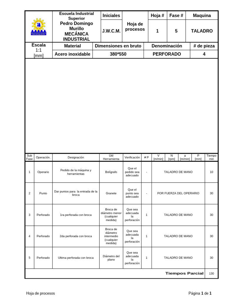 Hoja De Procesos Carta Pdf Perforación Perforar 1063