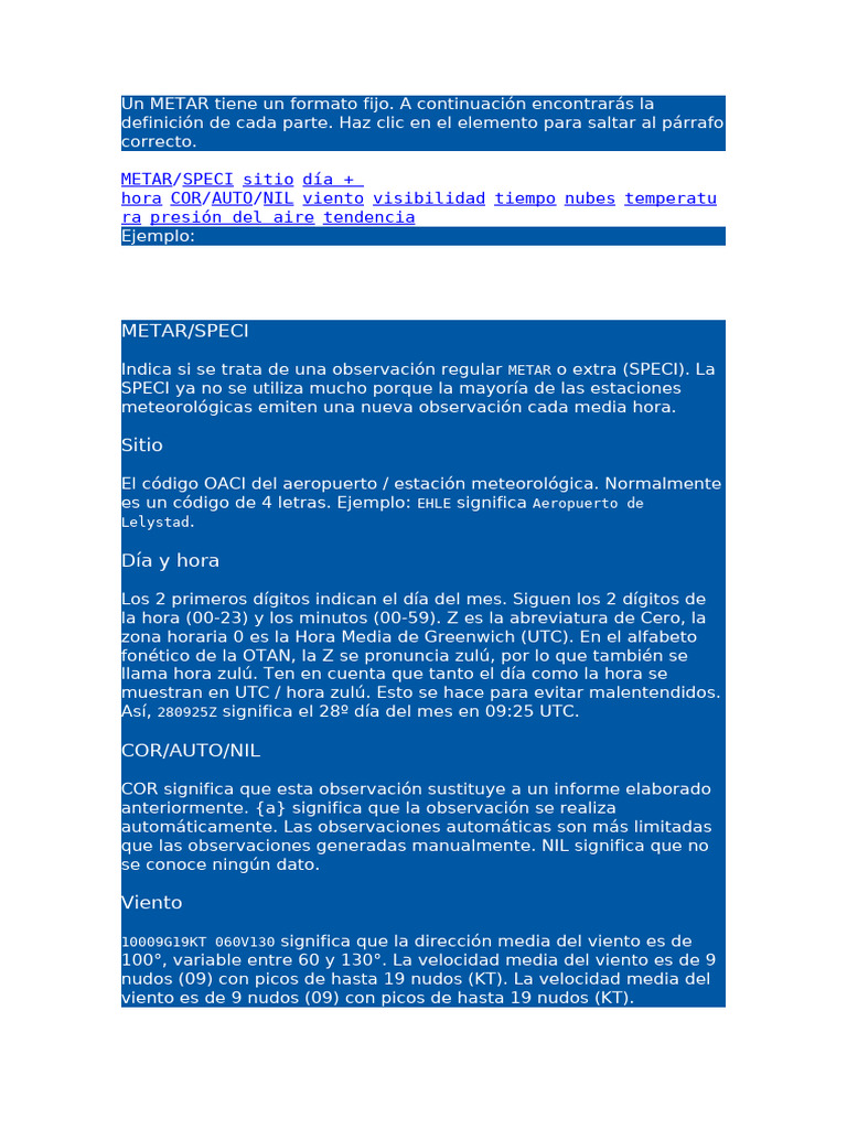 Estructura y Significado del METAR | PDF | Niebla | Nube