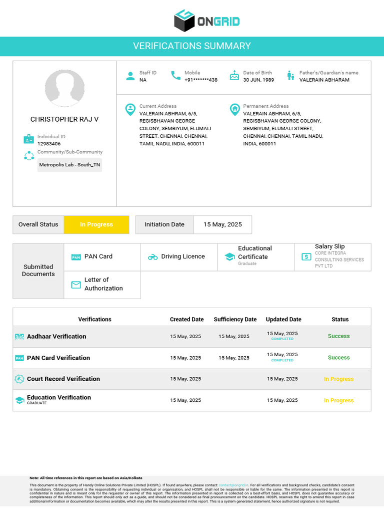 Consolidated Christopher Raj V | PDF | Background Check | Salary
