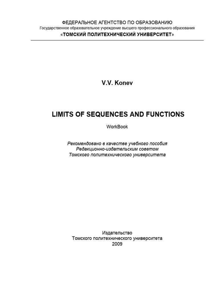 Konev-Limits of Sequences and Functions WorkBook | PDF | Limit (Mathematics) | Calculus