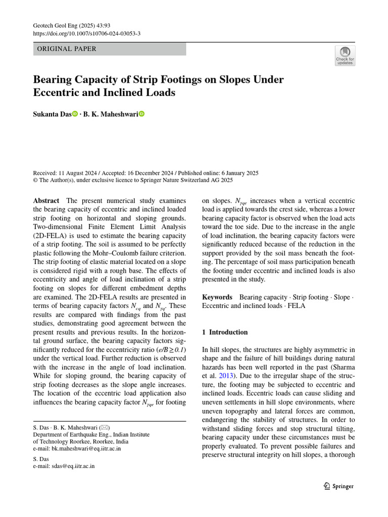Bearing Capacity of Strip Footings On Slopes Under Eccentric and ...