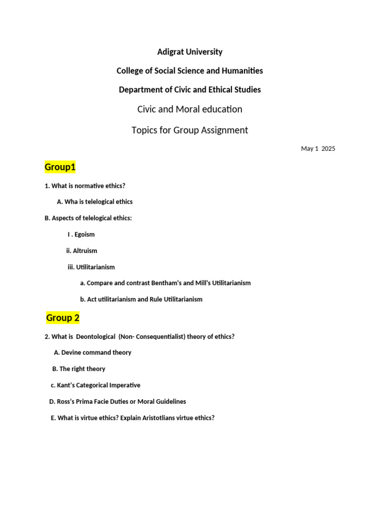 Moral and civics Group Assignment (1) | PDF