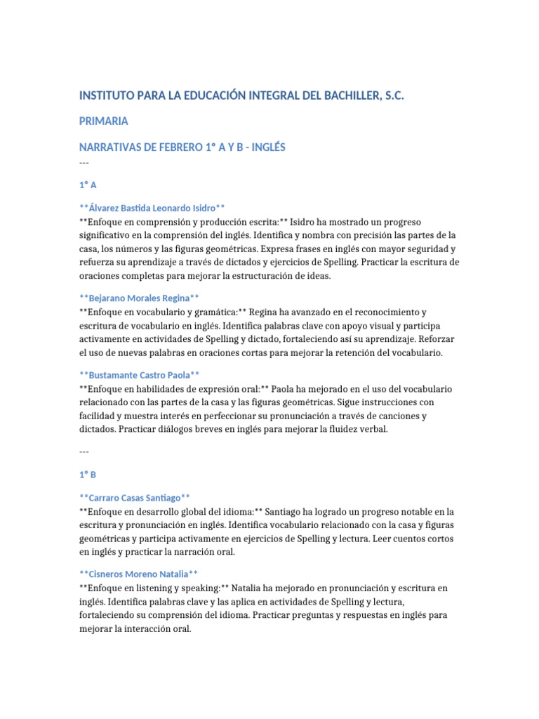 Narrativas Febrero 1A 1B | PDF