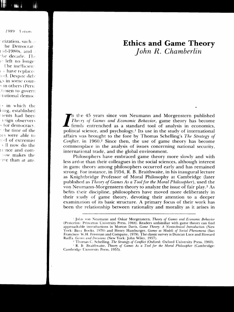 Épi - 5. Chamberlin, John - Ethics and Game Theory (1981) | PDF