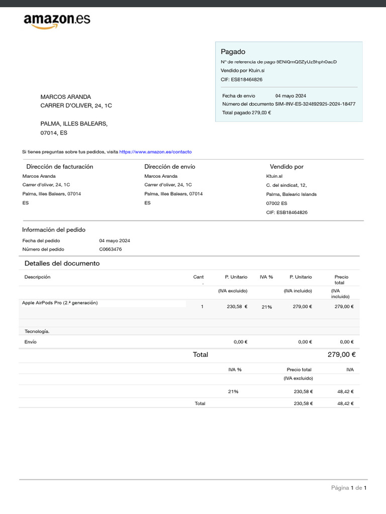 Factura AirPods Pro 2 | PDF | Apple Inc. | Hardware de Apple Inc.