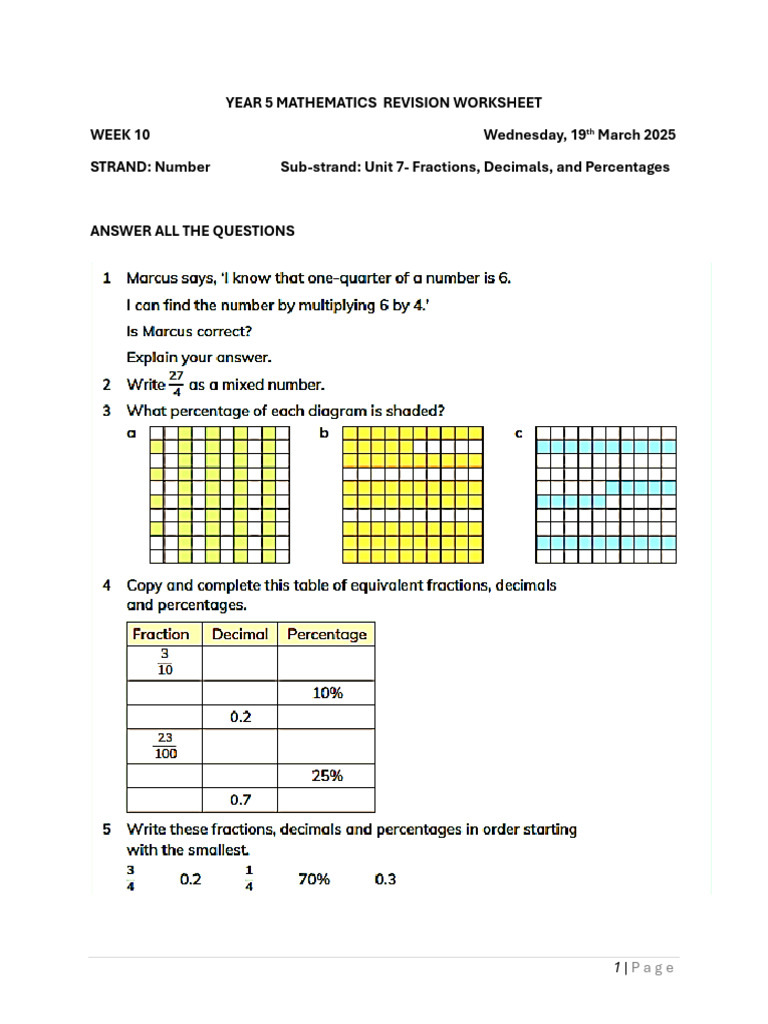 Year 5 Mathematics Revision Worksheet | PDF