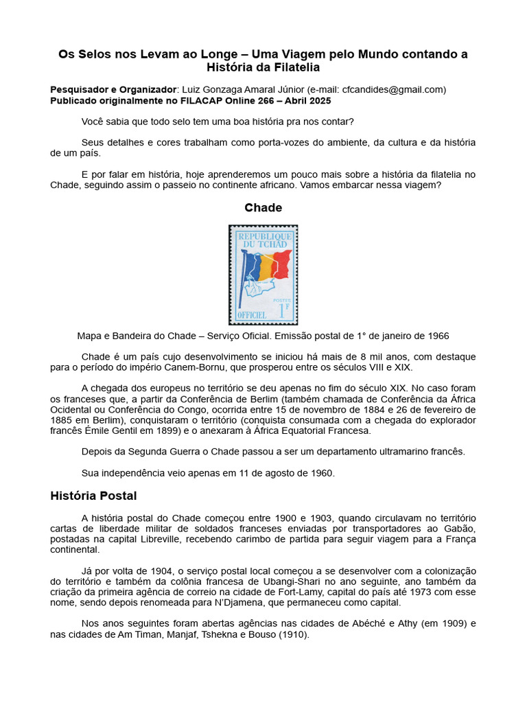 História Filatélica do Chade: Selos e Cultura | PDF | Chade