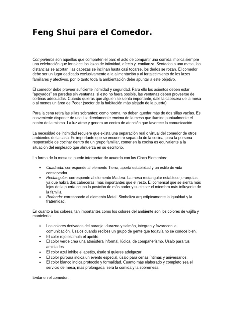 Feng Shui para El Comedor | PDF | Comedor | Color