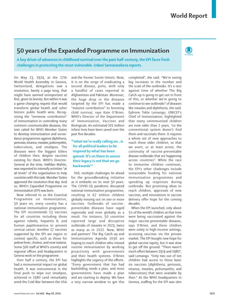 50 Years of The Expanded Programme On Immunization | PDF | Vaccines ...