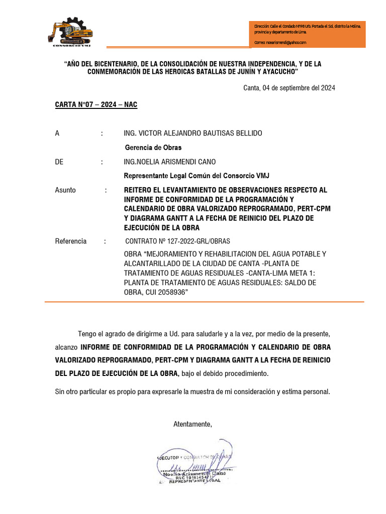 INFORME N° 07 - 2024 - CRONOGRAMAS DEL PLAZO DE EJECUCION | PDF | Lima | Hormigón