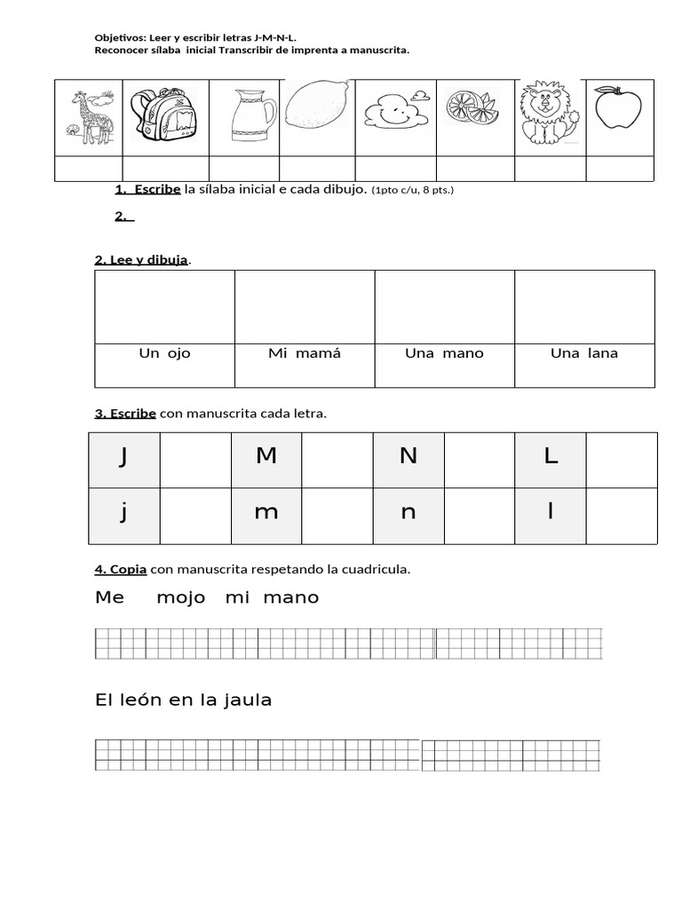 3 Prueba-1-basico-Lenguaje-j-m-n-l | PDF